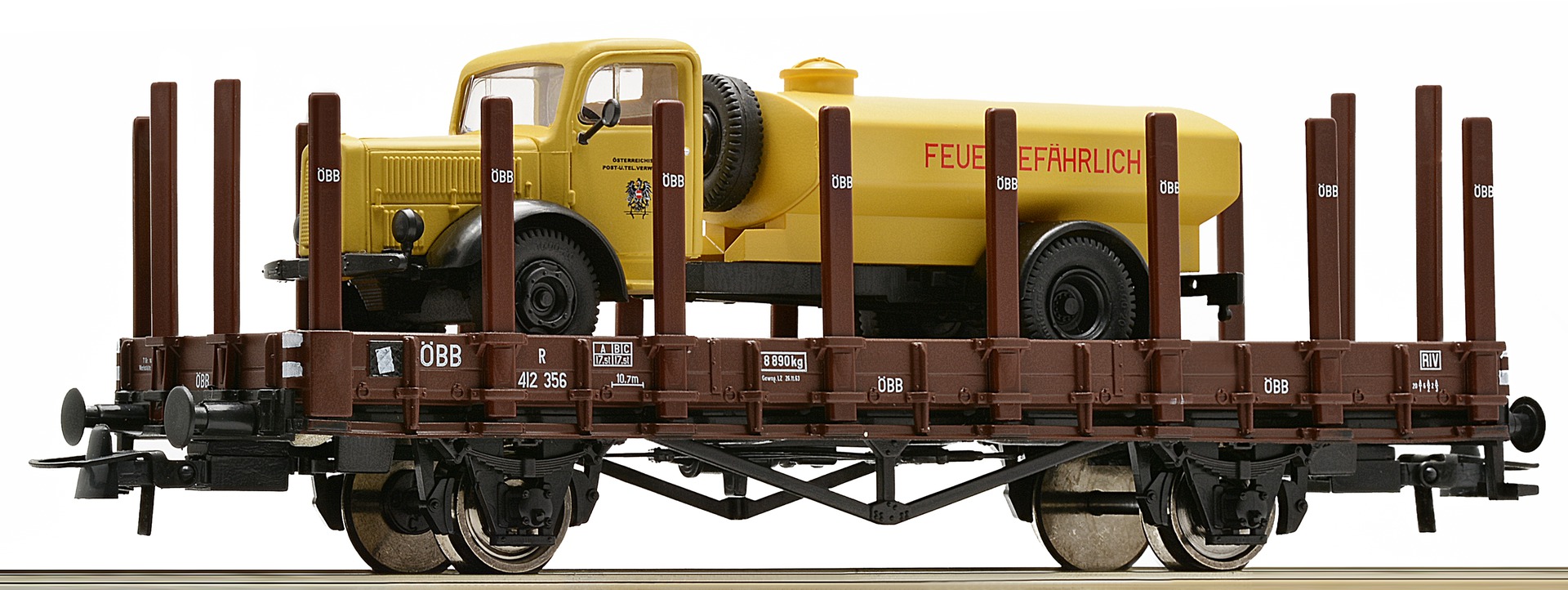 Roco Flat car type R loaded with MB 4500 tanker truck - EuroTrainHobby