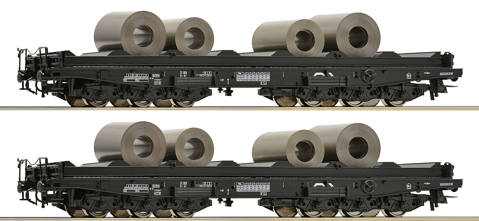 Roco Set of 2 Heavy duty Flat cars with steel coils - EuroTrainHobby