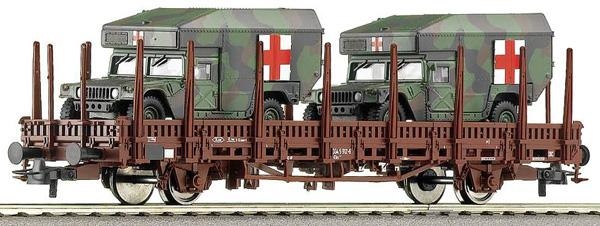 Roco Flat car with 2 Hummers of Red Cross of US Army - EuroTrainHobby